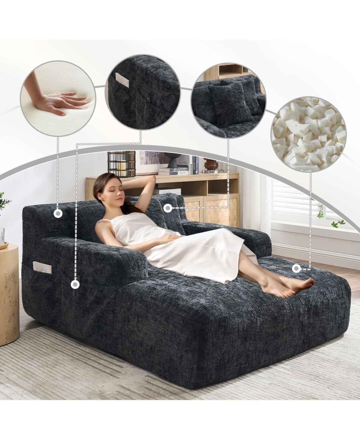 Click here for Streamdale Chenille Chaise Lounge Sofa Bed with Pi... prices