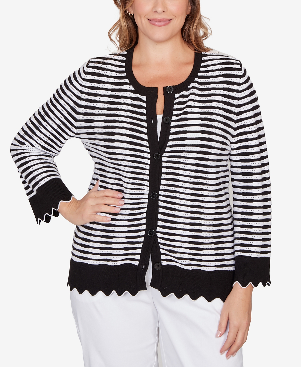 Click here for Ruby Rd. Plus Size Scallop Trim Striped Button Car... prices