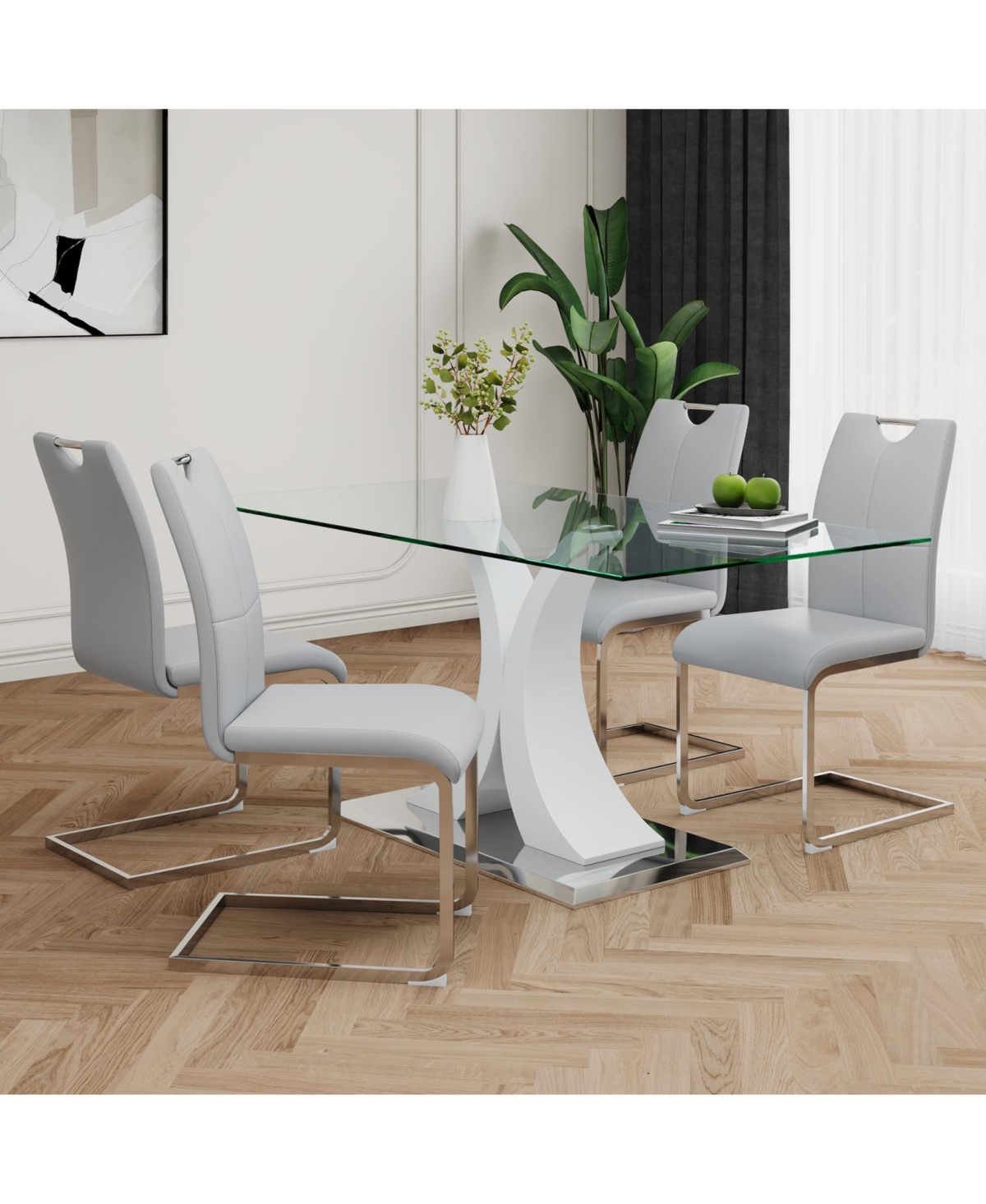 Click here for Streamdale Furniture Modern Glass Table & Gray Din... prices