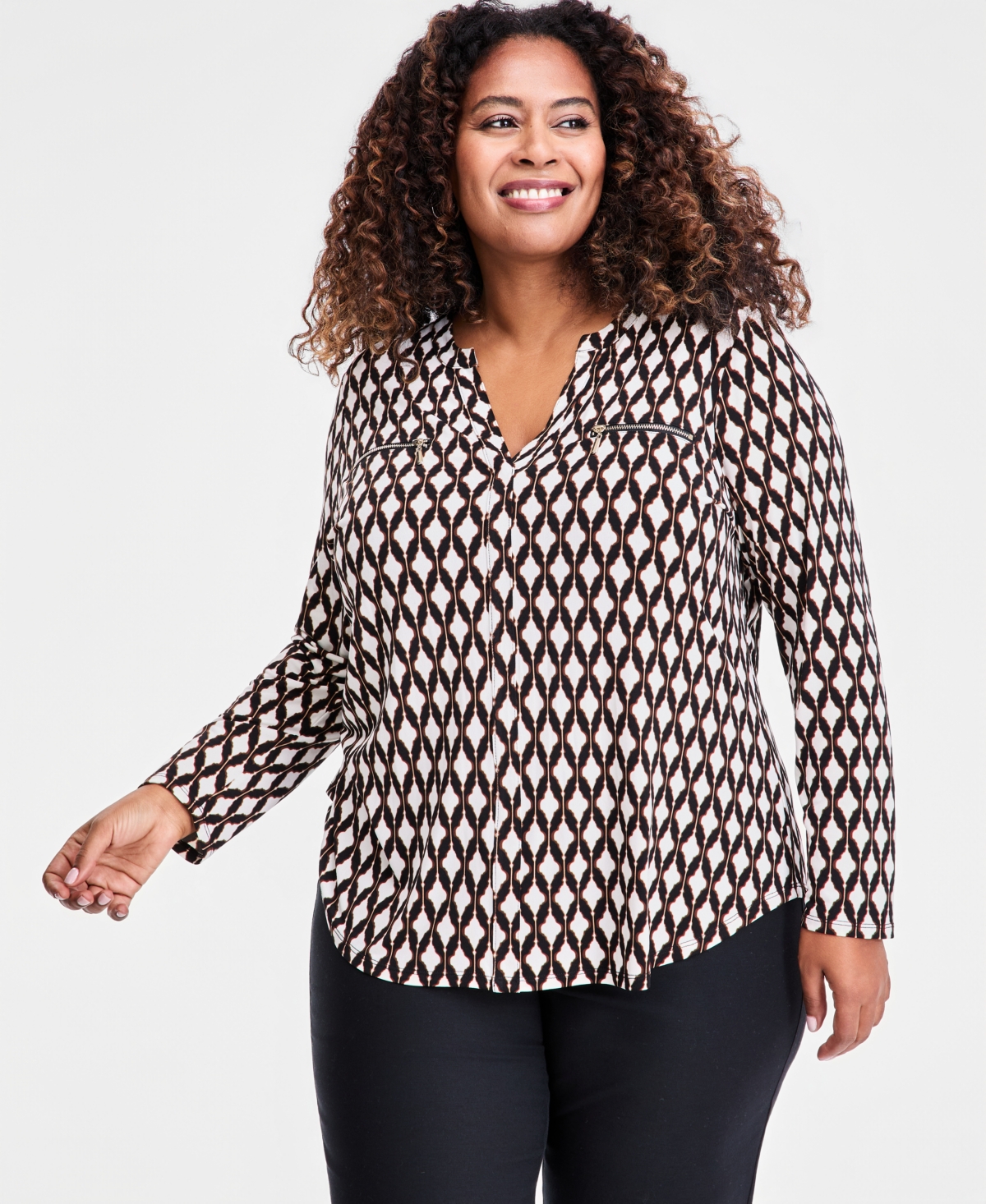 Click here for Jm Collection Plus Size Zip-Pocket V-Neck Long-Sle... prices