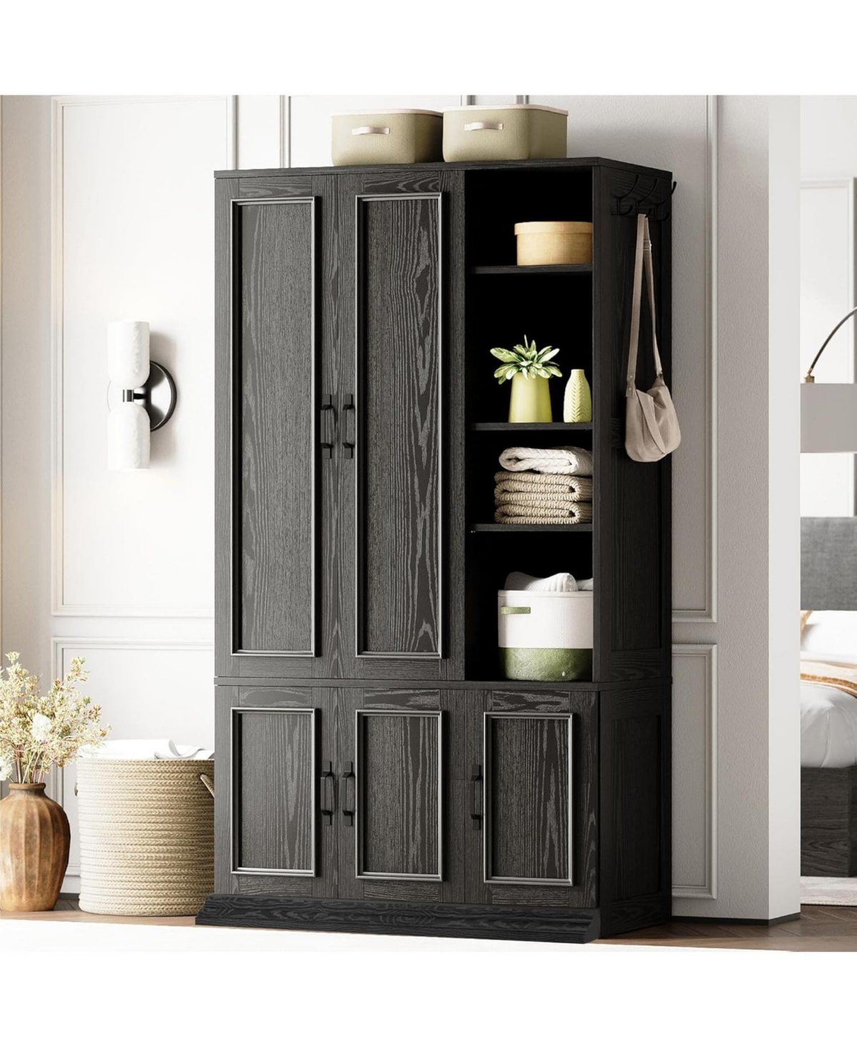 Click here for Likimio Black Armoire Wardrobe Closet 70 H  5 Door... prices