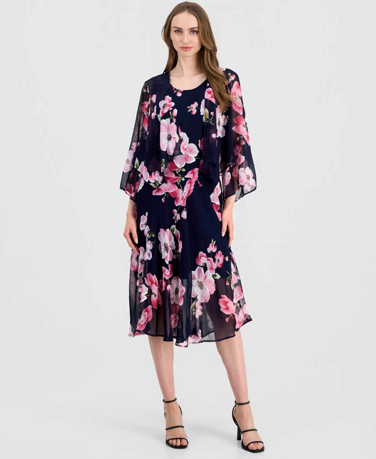 Click here for Robbie Bee Womens Floral Chiffon Jacket Dress - Na... prices