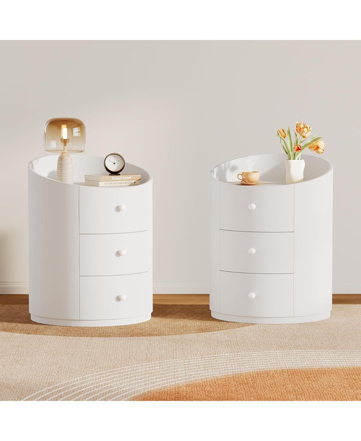 Click here for Tribesigns White Round Nightstand Set of 2  Wood B... prices