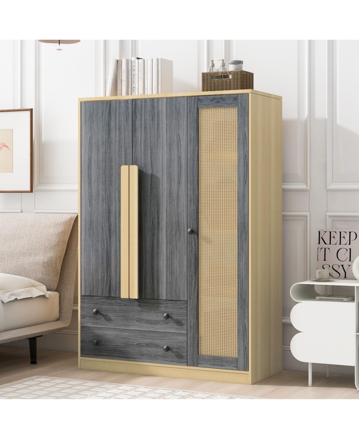 Click here for Streamdale Furniture 3-Doors Wooden Rattan Wardrob... prices