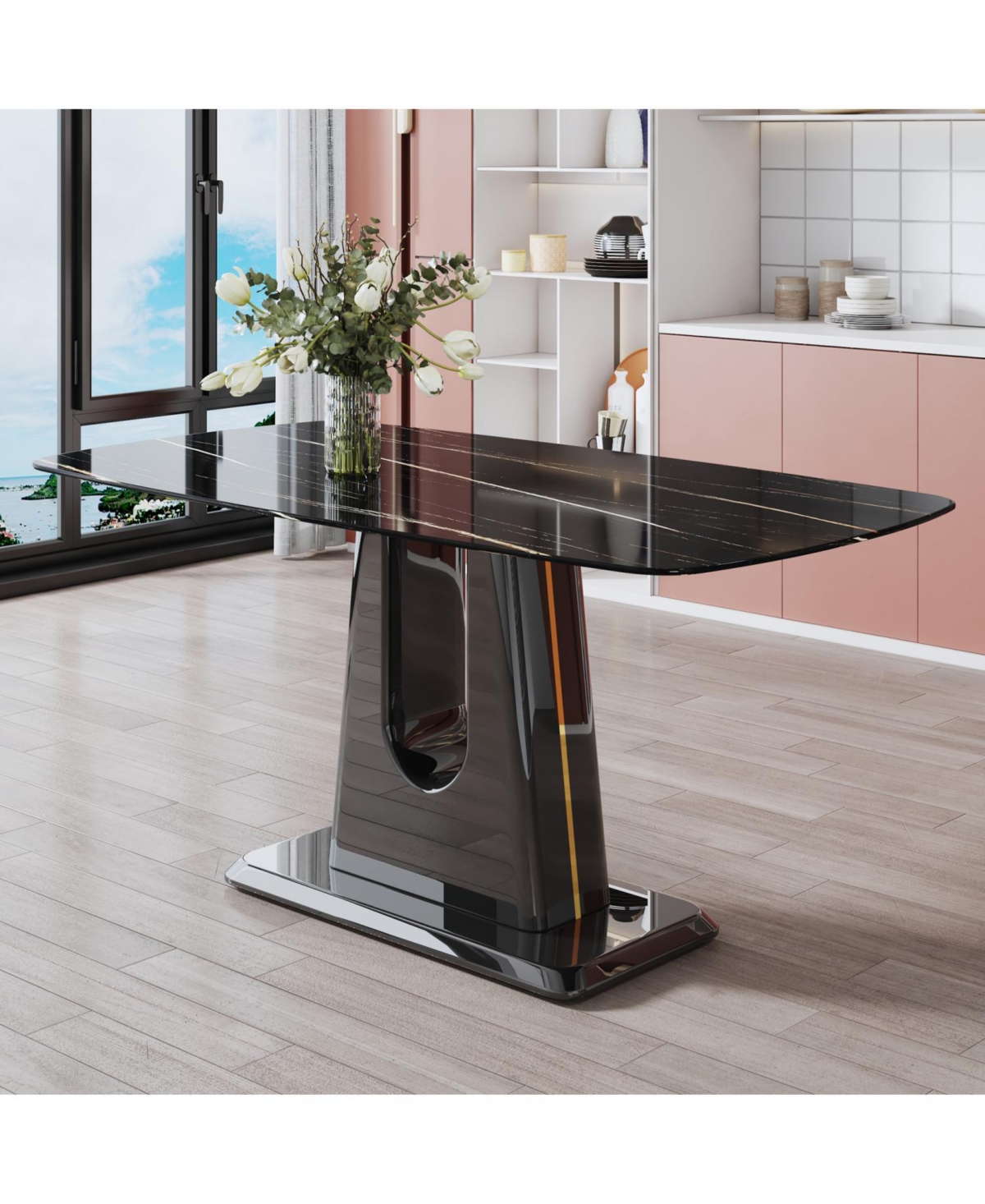 Click here for Streamdale Modern Black Marble Table  U-Legs  63 -... prices