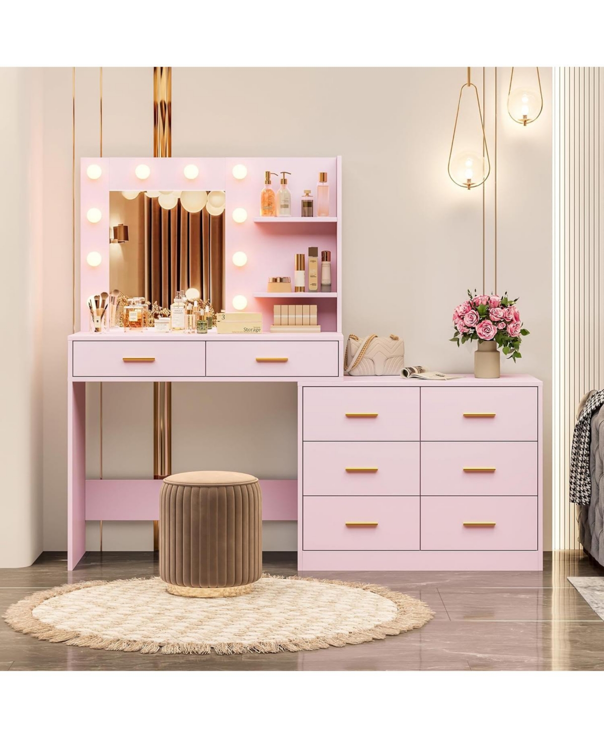 Click here for gaomon 61" Vanity Desk with Mirror and Lights... prices