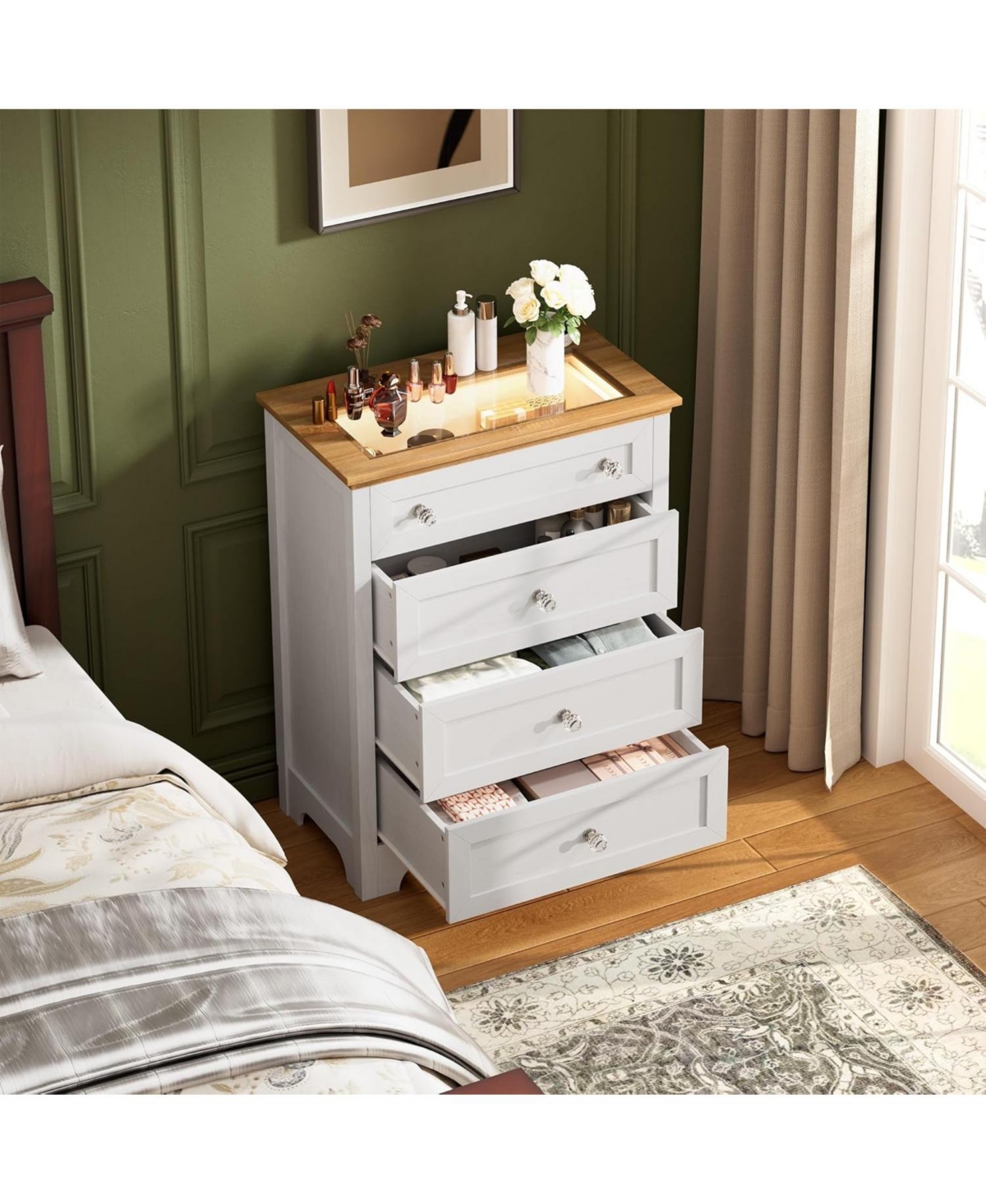 Click here for Gaomon 4-Drawer Nightstand with Led light  glass t... prices