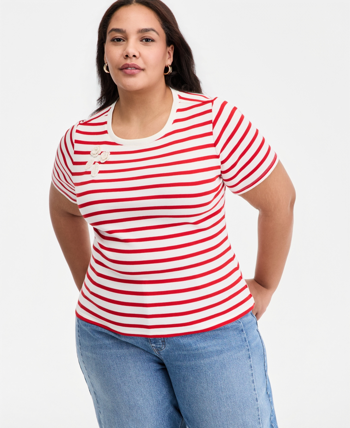 Click here for On 34th Trendy Plus Size Embroidered Striped Short... prices