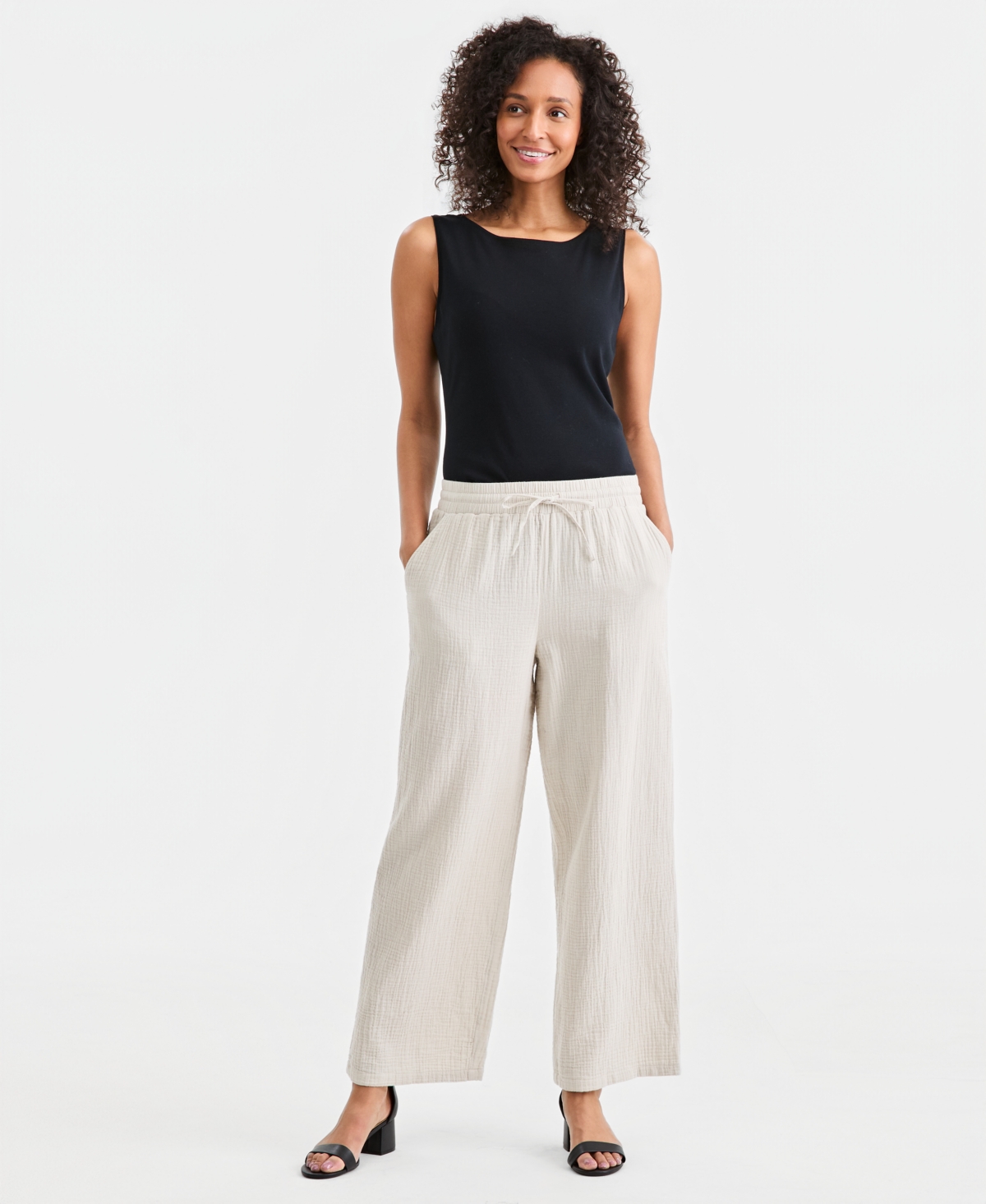 Click here for Style & Co Womens Cotton Gauze Straight-Leg Pull-O... prices