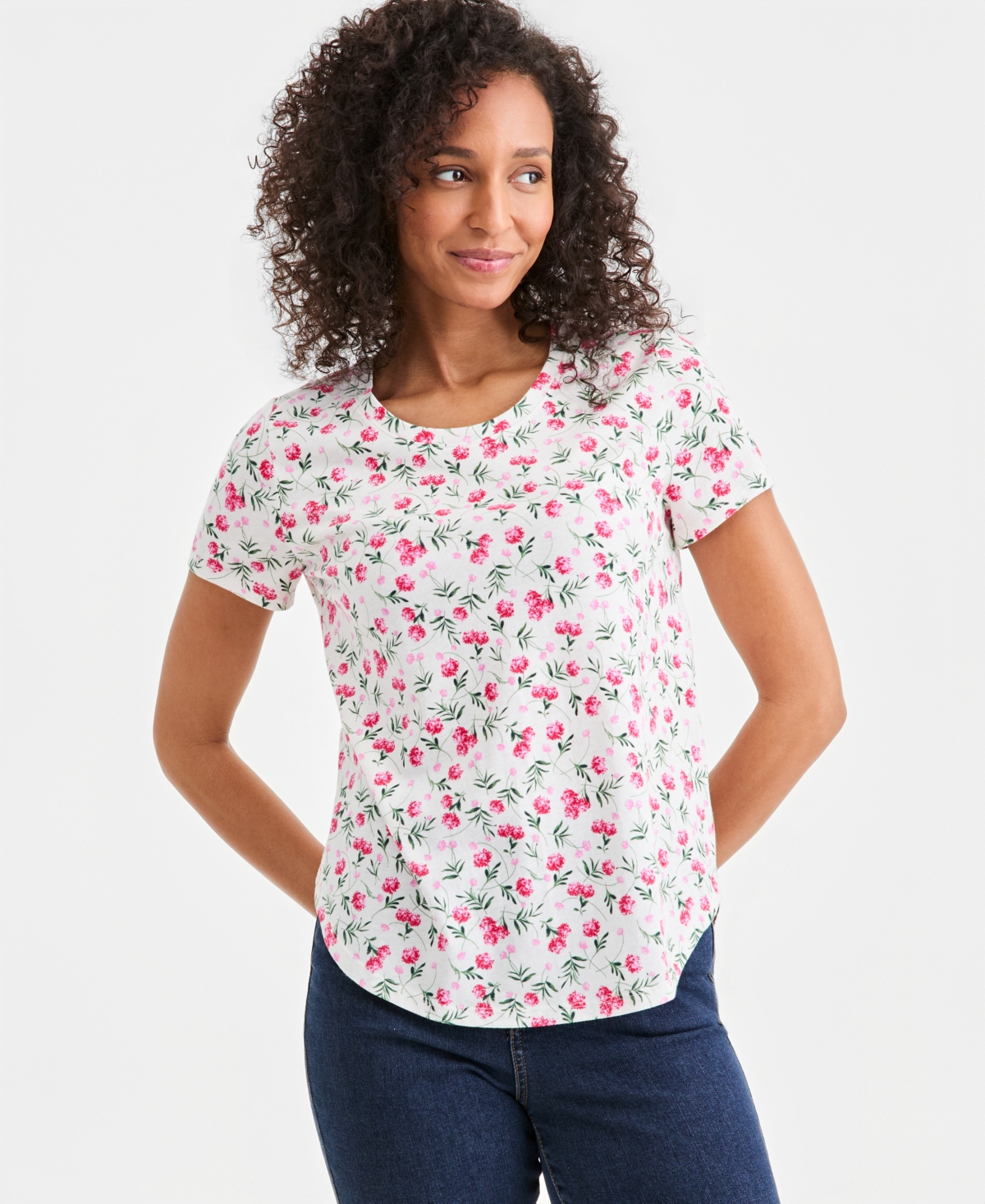 Click here for Style & Co Petite Floral Print Crewneck Top  Macys... prices