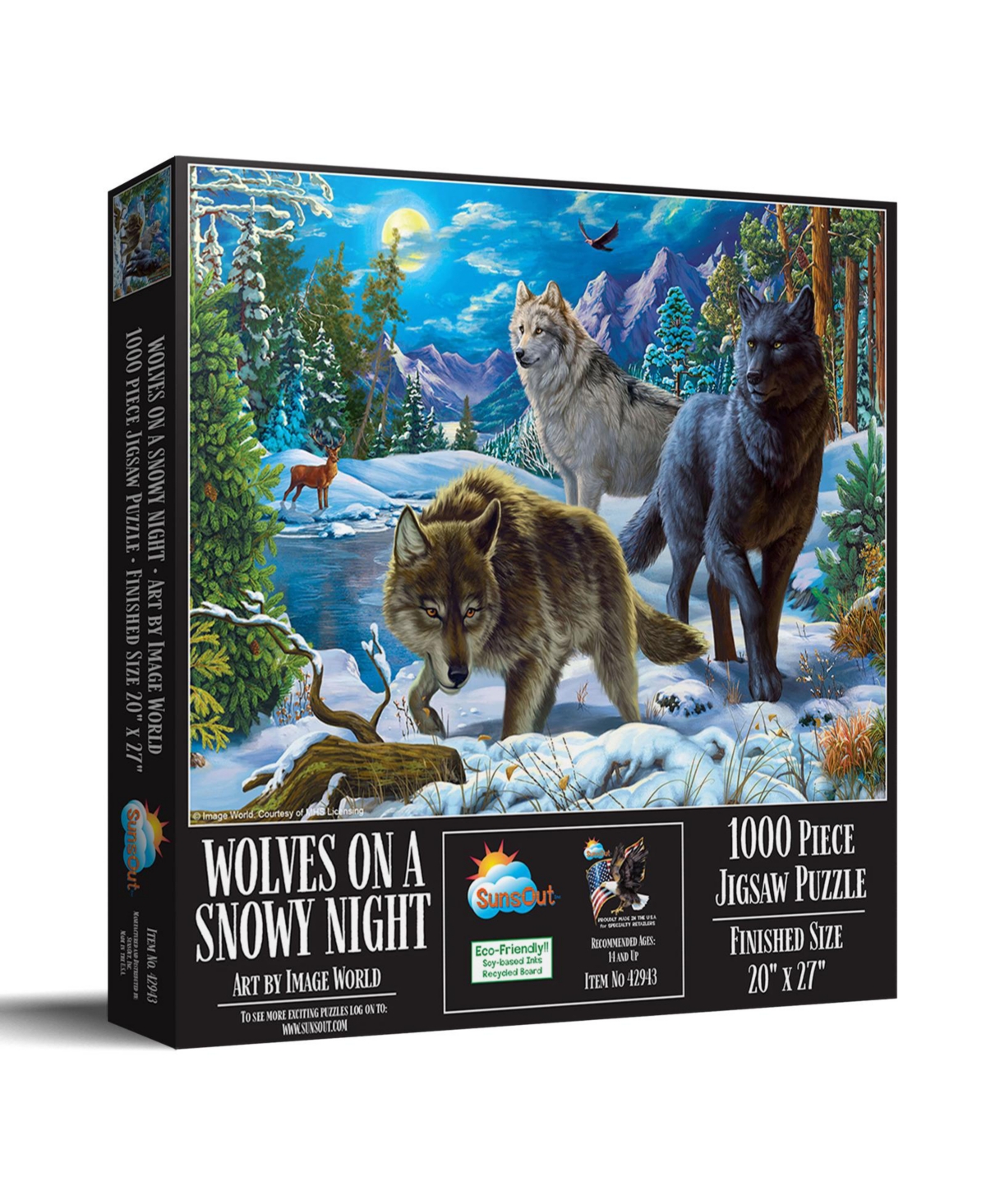Click here for SunsOut Wolves on a Snowy Night 1000 piece Jigsaw... prices