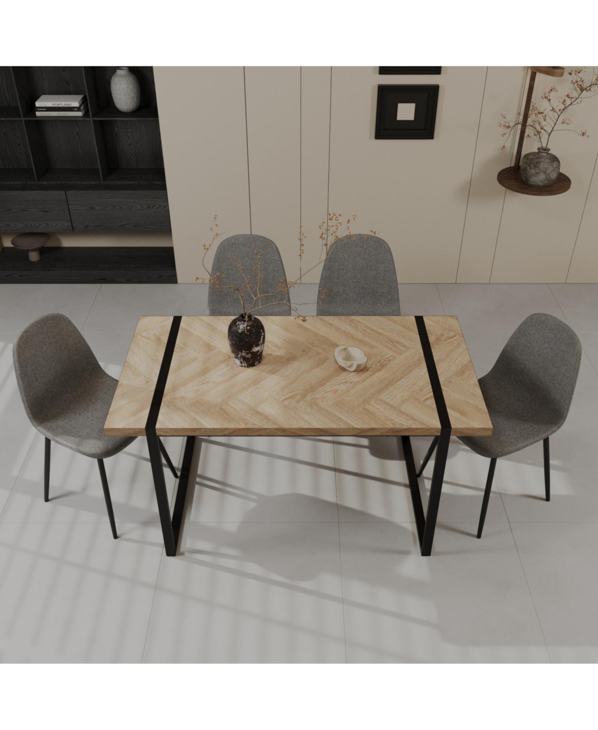 Click here for Streamdale 59" Light Wood Dining Table & Blac... prices
