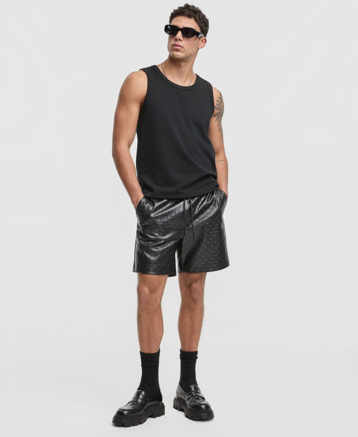 Click here for Mode of One Mens Checkerboard Pleather Shorts  Mac... prices