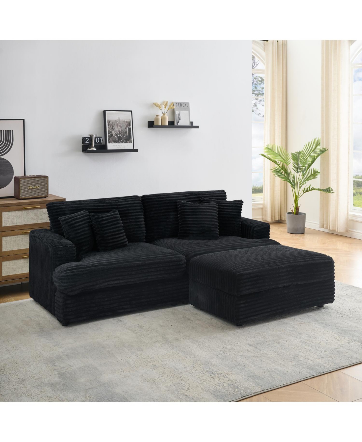 Click here for Streamdale Furniture Black Corduroy Sofa w/ Storag... prices
