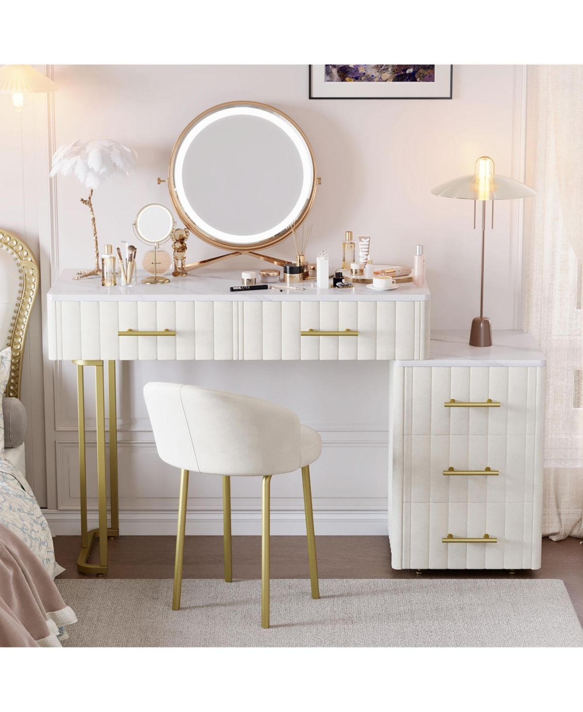 Click here for Streamdale Furniture Velvet Vanity Desk Set  Marbl... prices