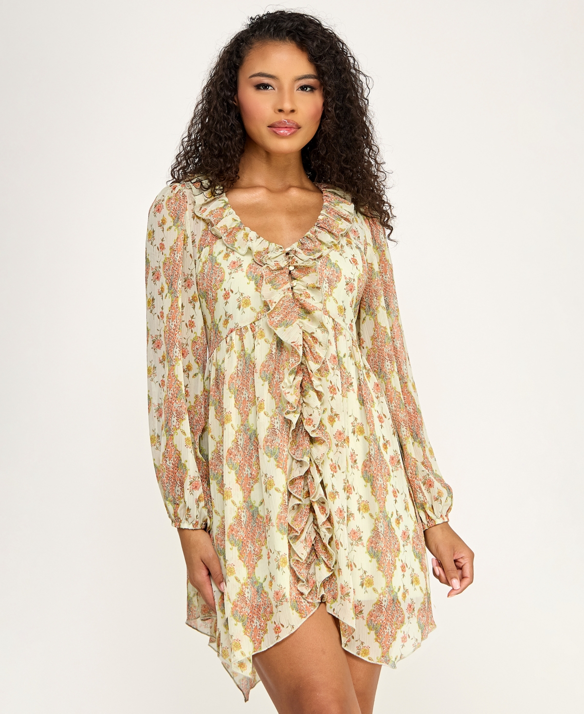 Click here for Seni & Cade Womens Ruffle Front Dress - Coral/Ivor... prices