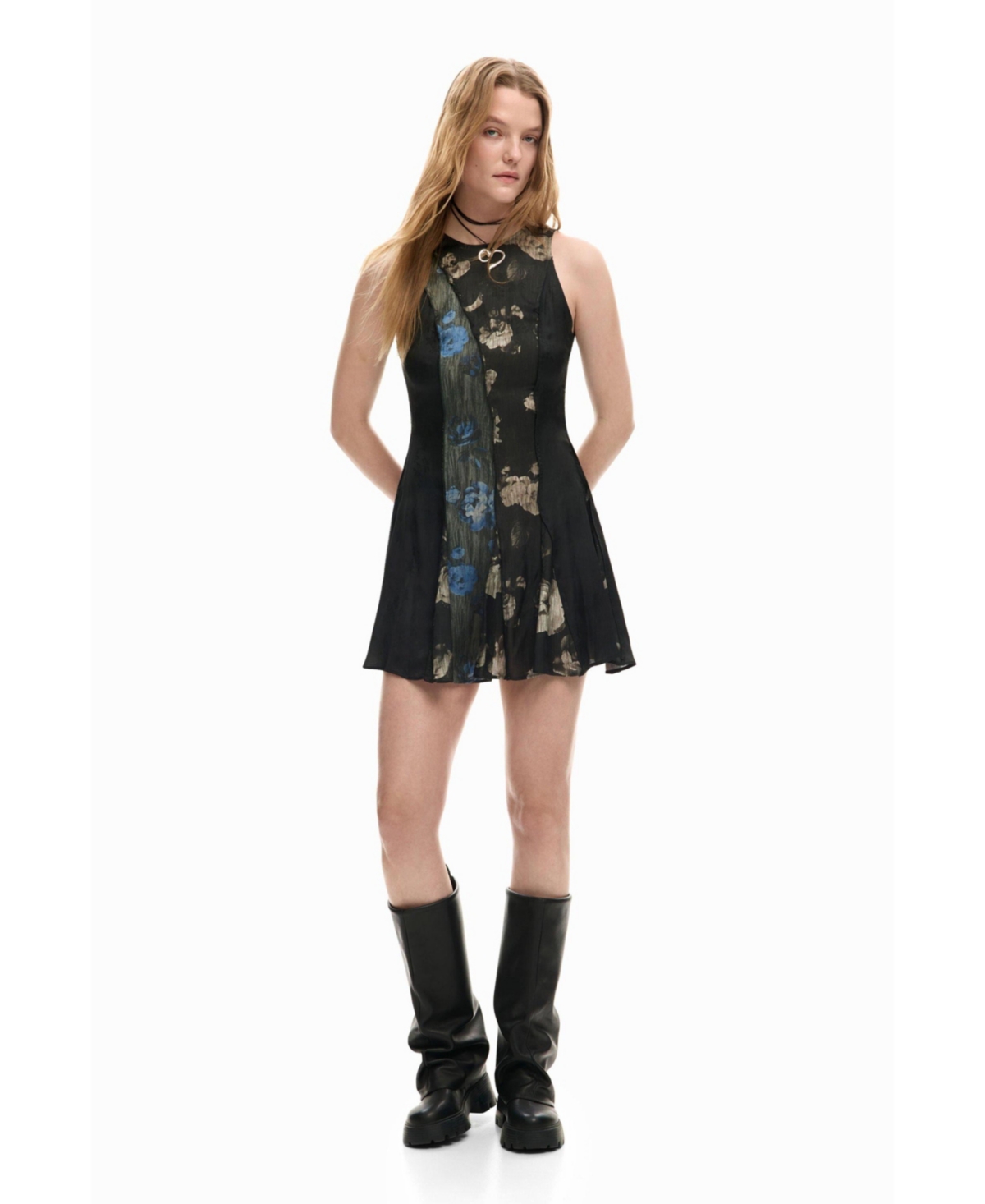 Click here for Desigual Womens Flared dress with flowers - Black prices