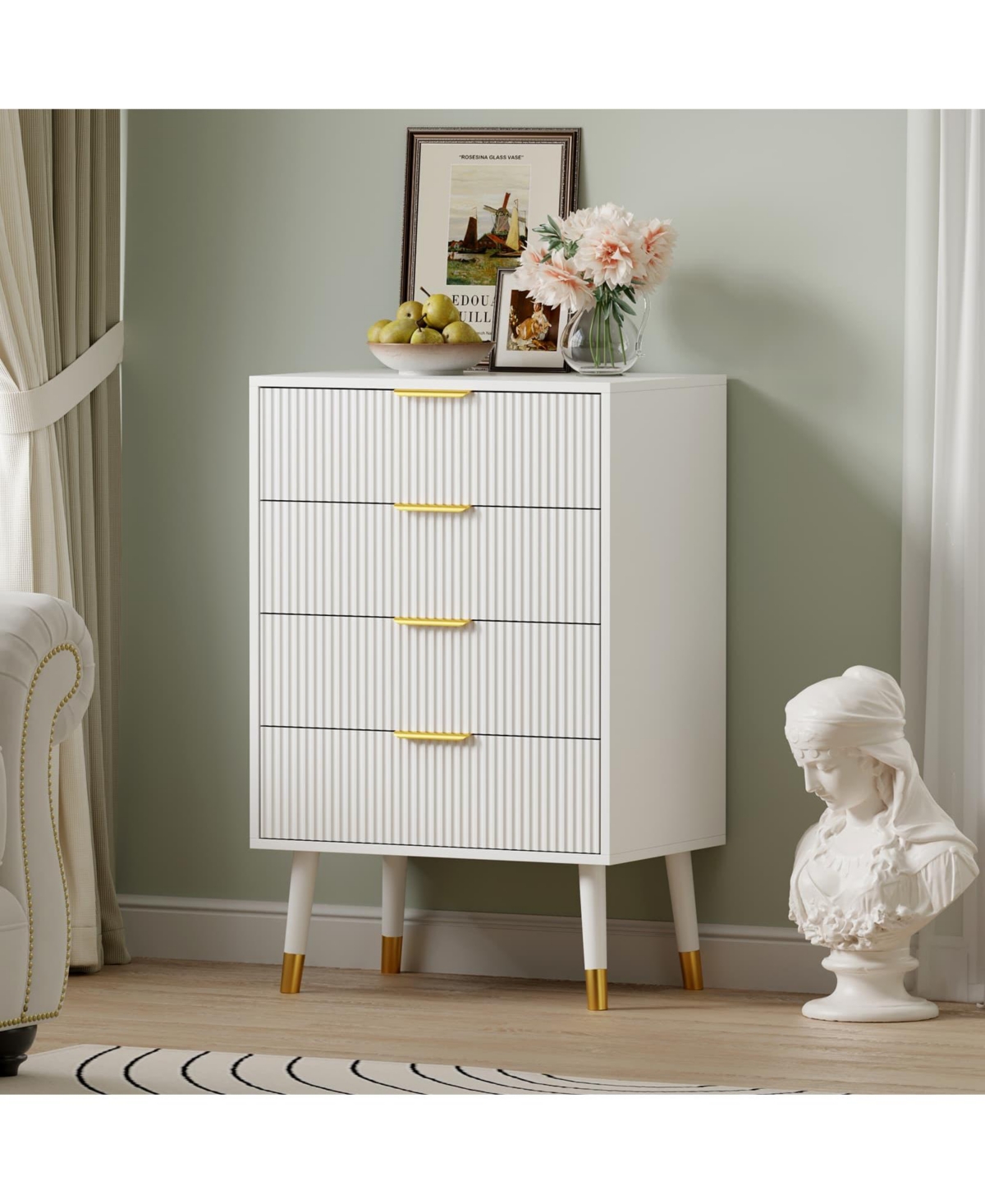Click here for gaomon 4-Drawer White Wood Dresser  Storage Chest... prices