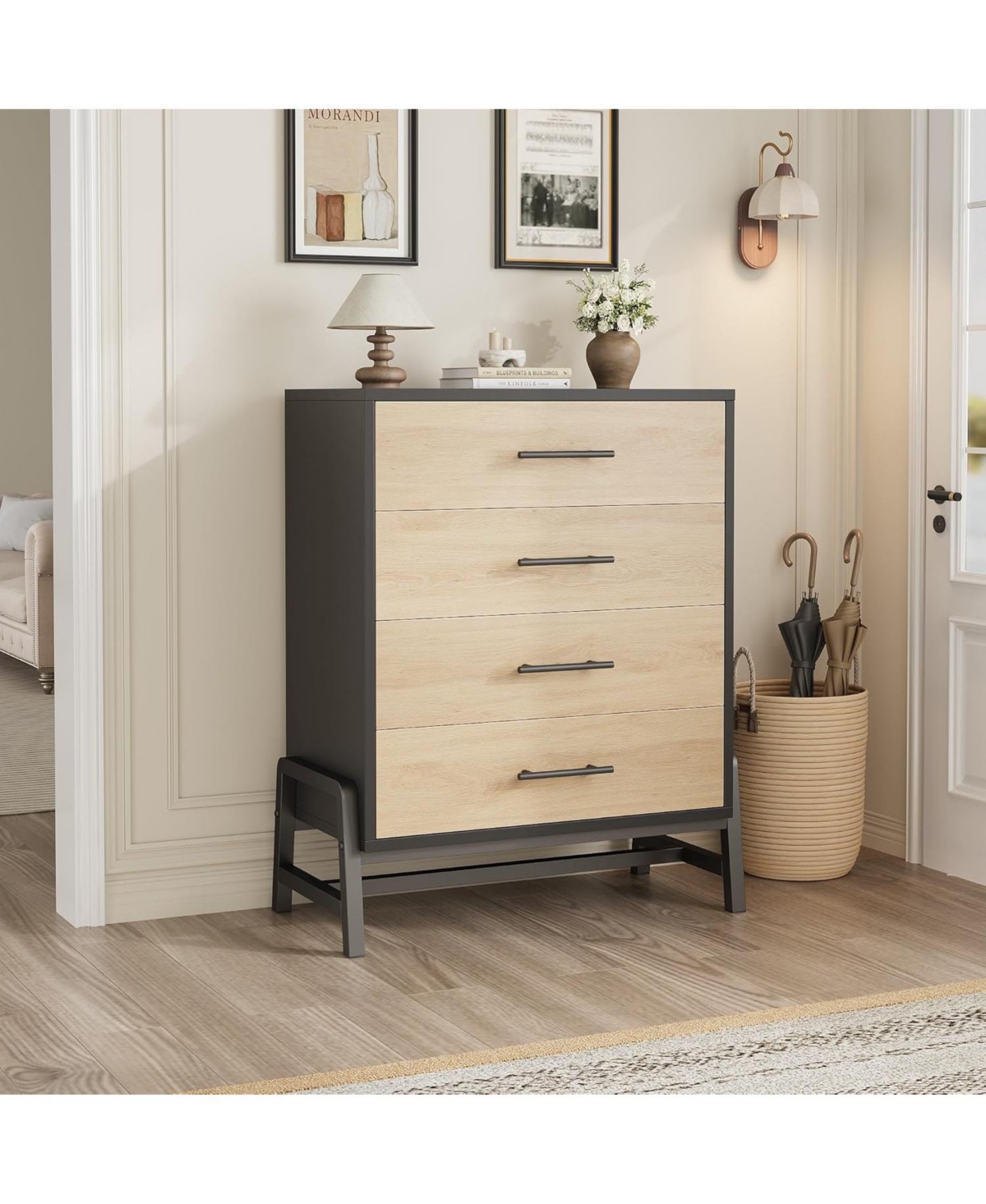 Click here for gaomon 4 Drawer Black Polished Engineered Wood Dre... prices