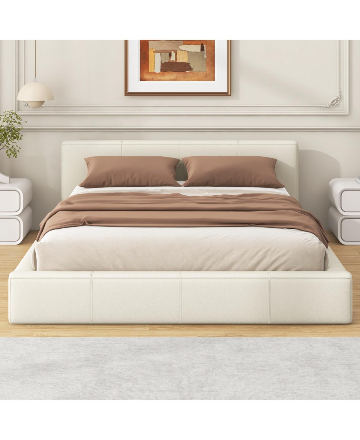 Click here for Streamdale Stylish Beige Upholstered Bed The Ideal... prices