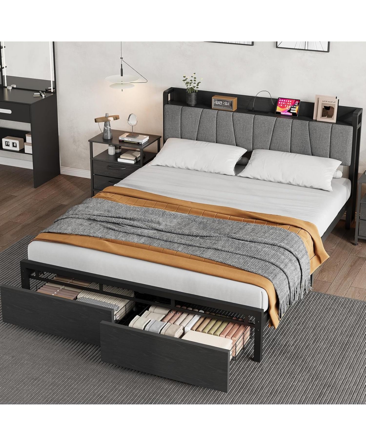 Click here for gaomon Queen Size Black Platform Bed Frame Metal+P... prices