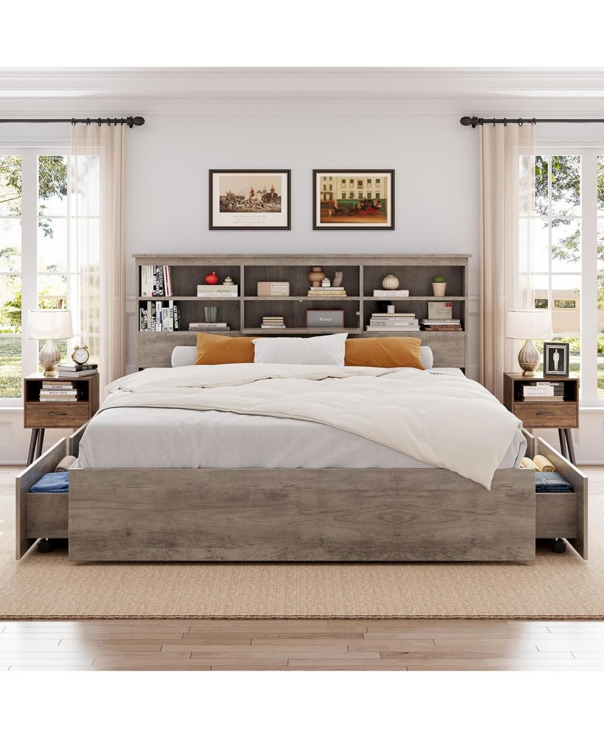 Click here for Gaomon King Platform Bed with Storage Bookcase Hea... prices
