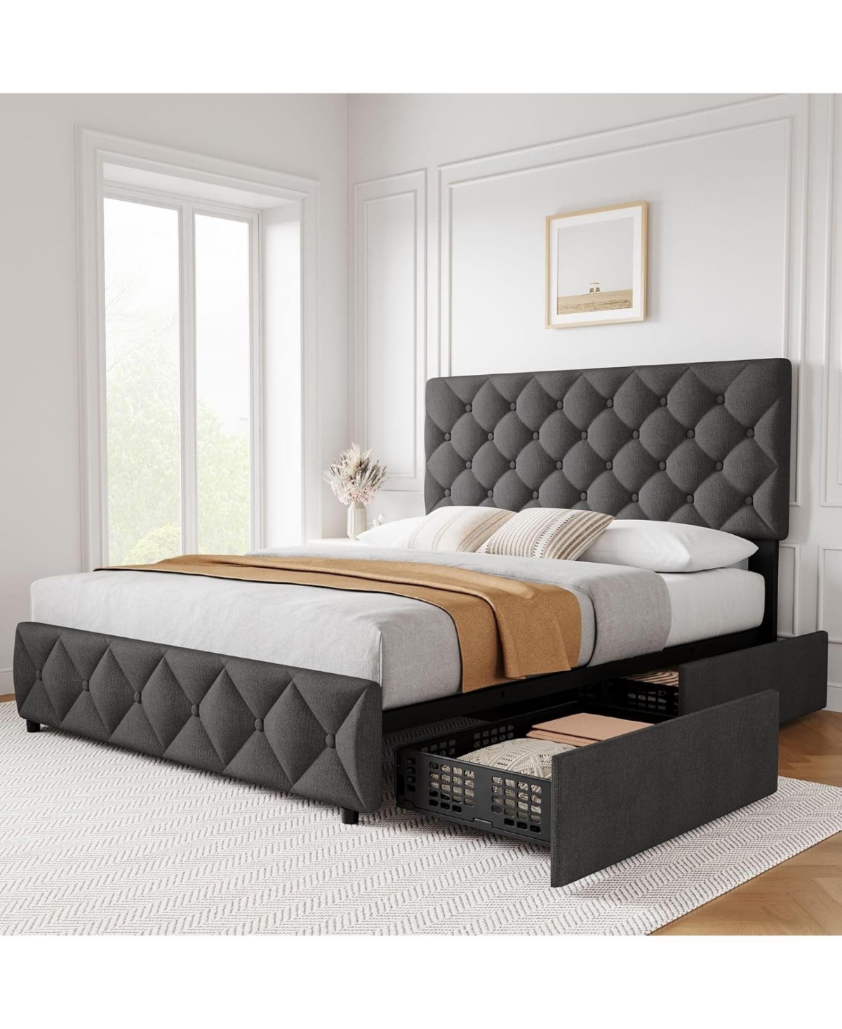 Click here for gaomon King Size Bed Frame 4 Storage Drawers Adjus... prices