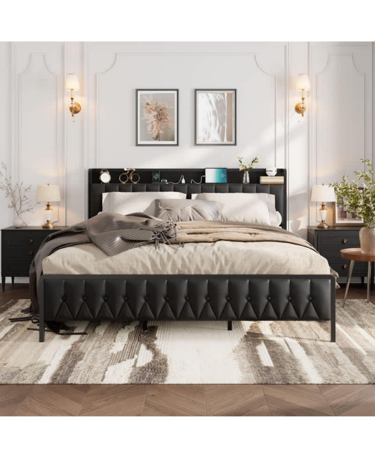 Click here for gaomon King Size Black Faux Leather Upholstered Pl... prices