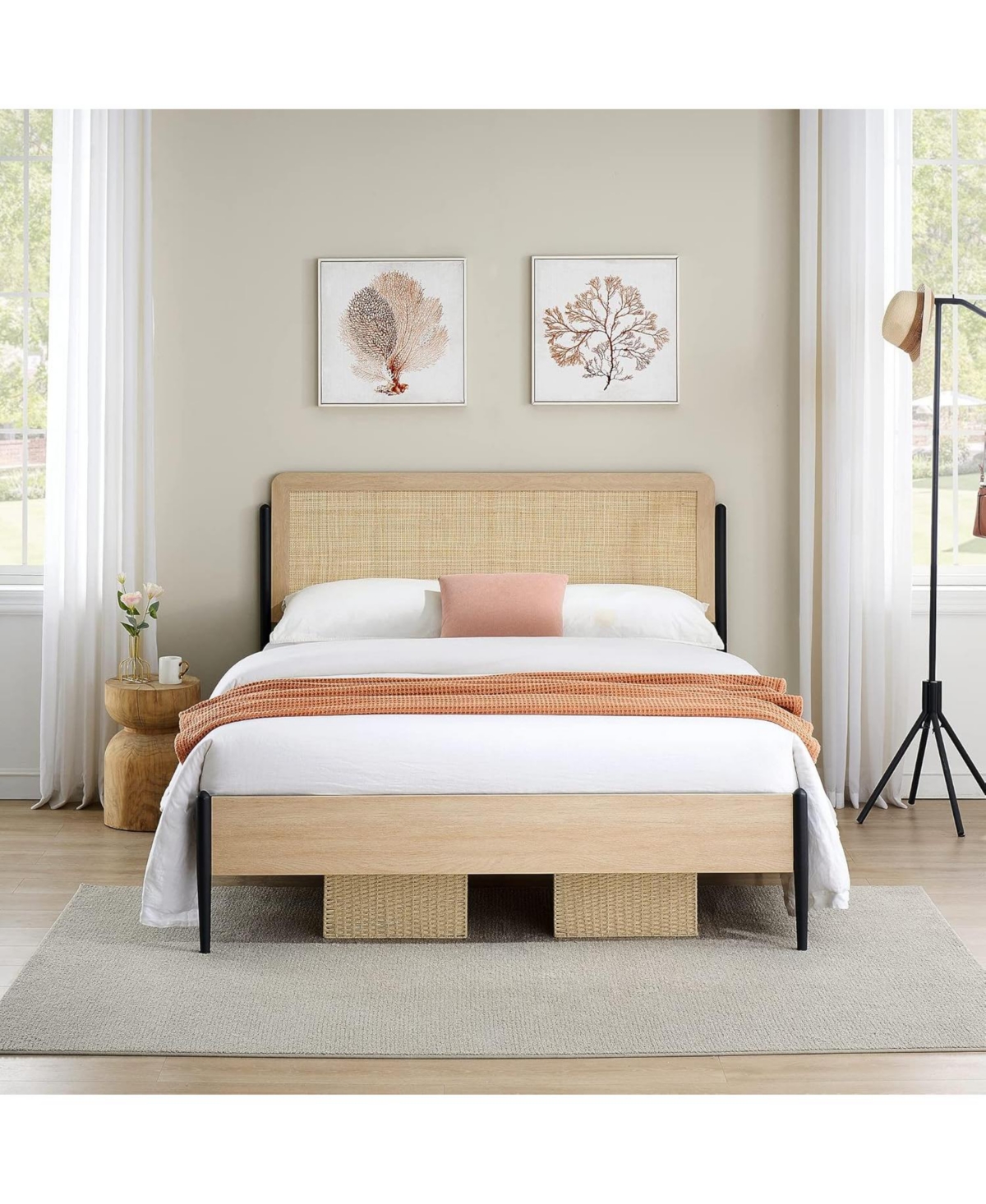 Click here for gaomon Rattan Platform Bed Frame with Natural Head... prices