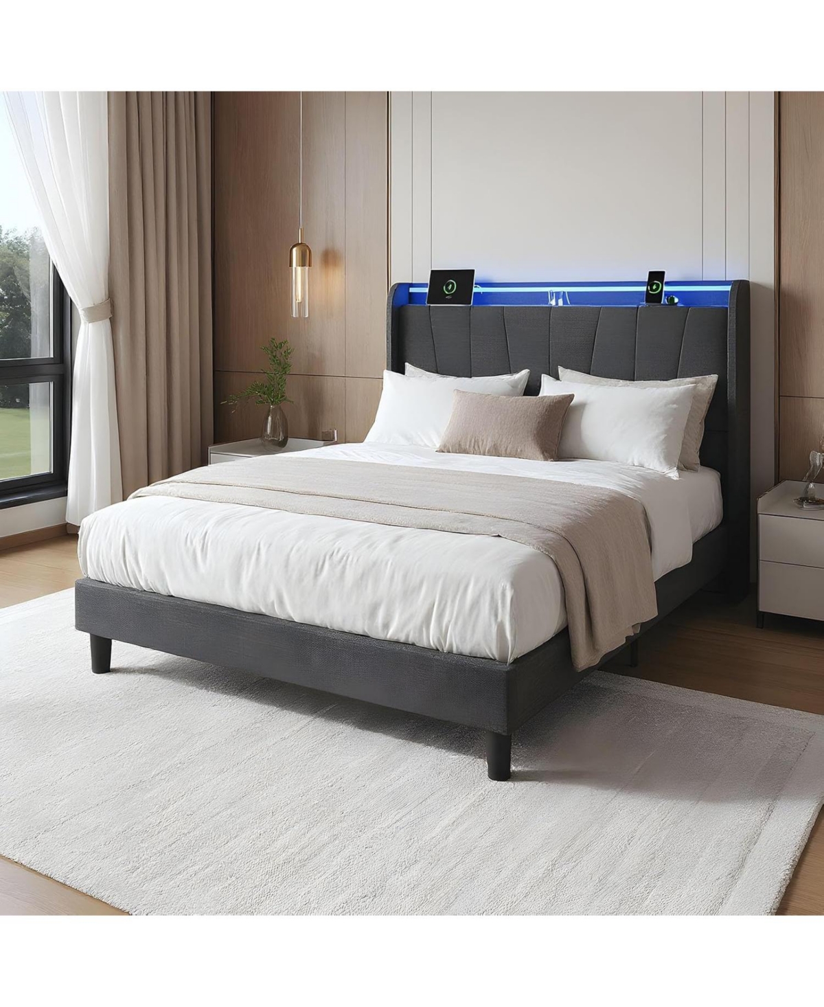 Click here for Gaomon King Size Bed Frame with Led Lights & Charg... prices