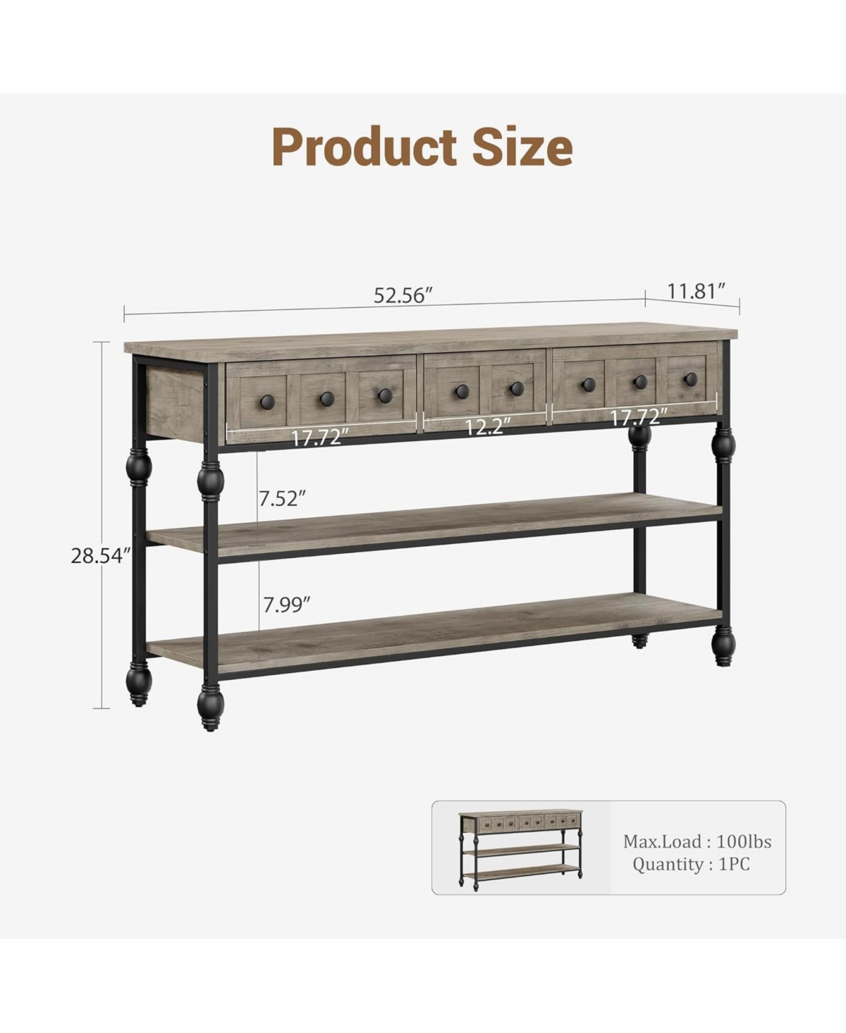 Click here for gaomon 52 Inch 3-Drawer Industrial Metal 3-Tier So... prices