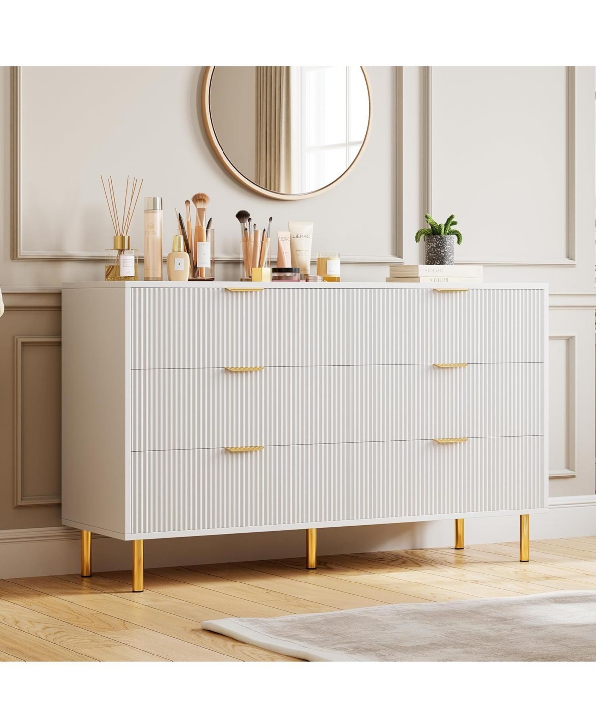 Click here for gaomon 6-Drawer Modern White Dresser  Gold Handle... prices