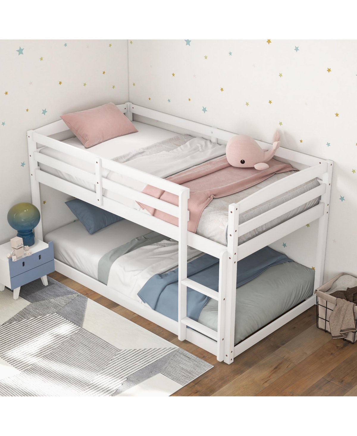 Click here for Costway Twin over Twin Low Bunk Bed with Guardrail... prices