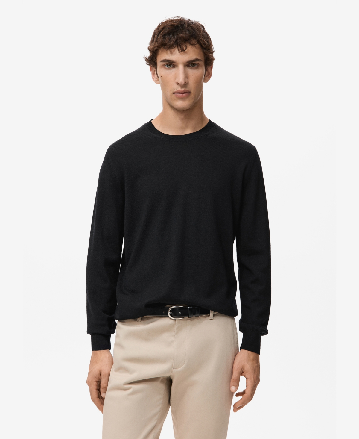 Click here for Mango Mens Wool Round-Neck Sweater - Black prices