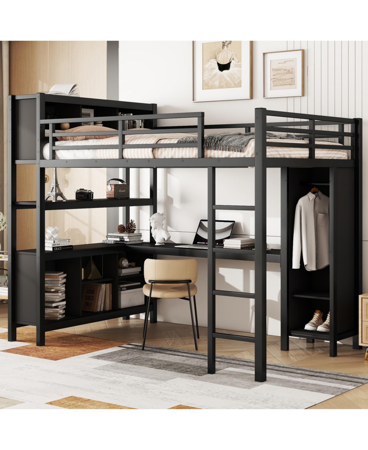 Click here for Streamdale Furniture Black Full Loft Bed Wardrobe... prices