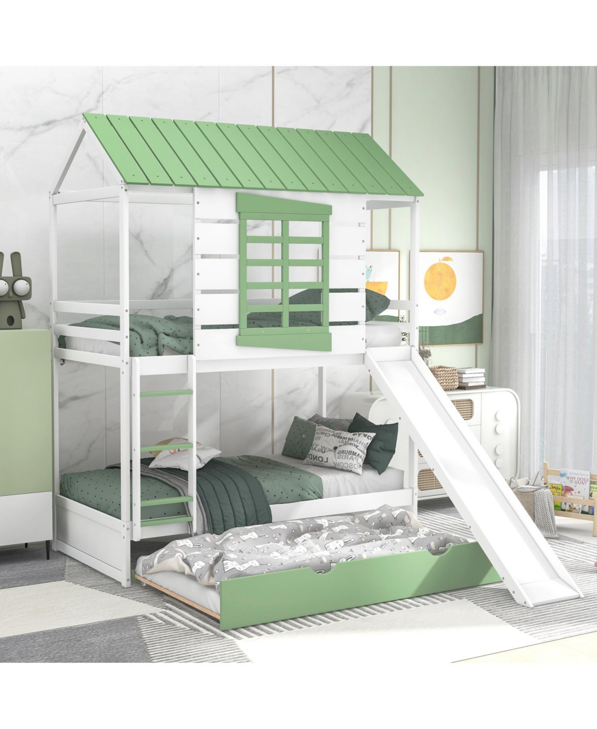 Click here for Streamdale Furniture Twin House Bunk Bed w/ Slide... prices
