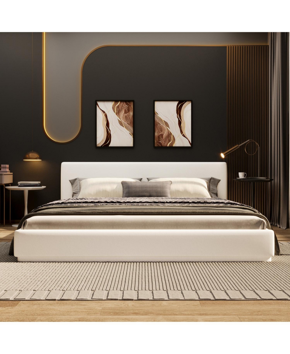 Click here for Streamdale Furniture White King Upholstered Bed -... prices