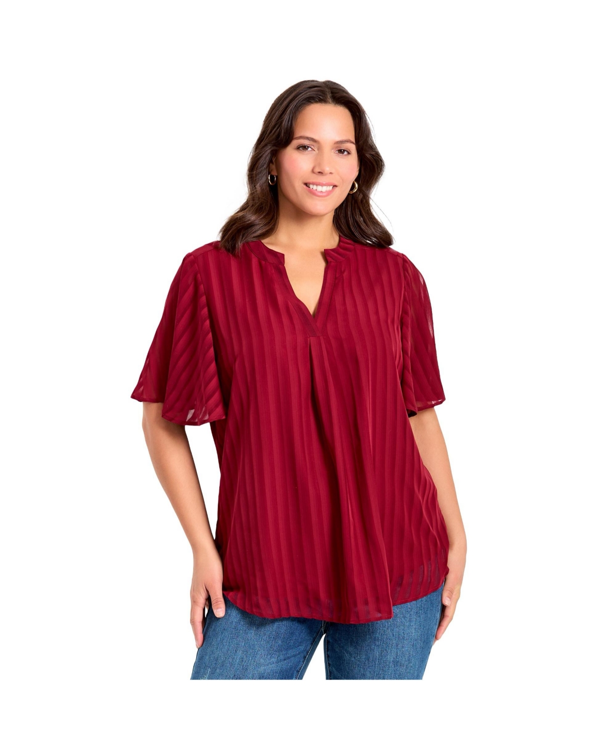 Click here for Avenue Womens Plus Size Split Neck Flutter Sleeve... prices