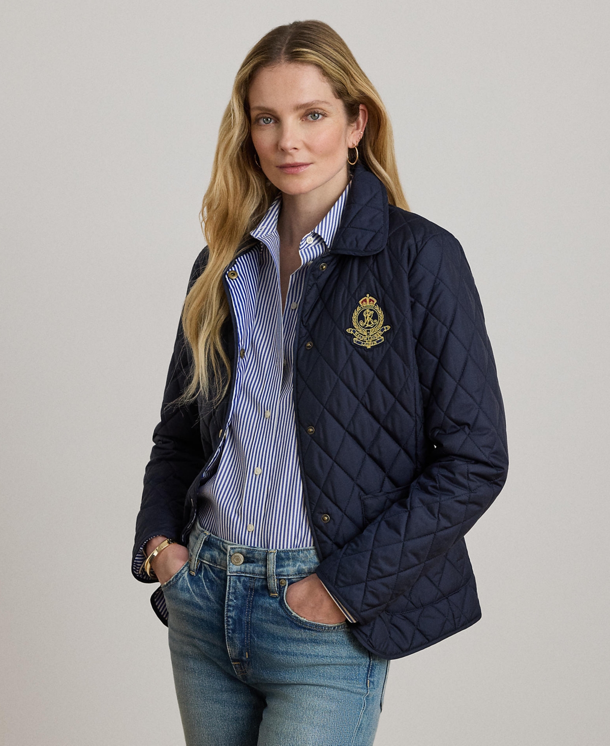 Click here for Lauren Ralph Lauren Womens Crest Patch Quilted Jac... prices