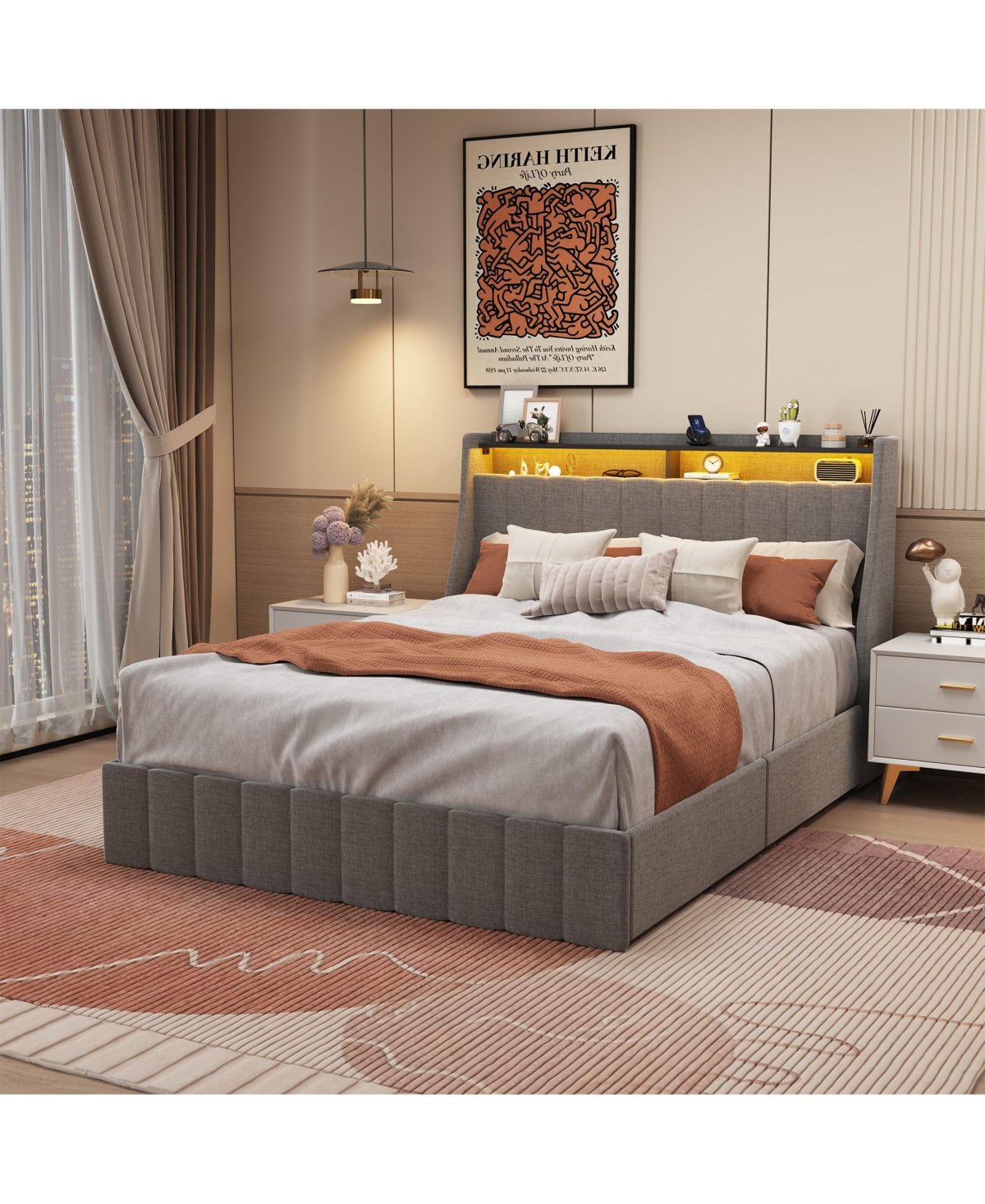 Click here for Lovmor Full Size Bed Frame with Led 4 Under-bed Po... prices