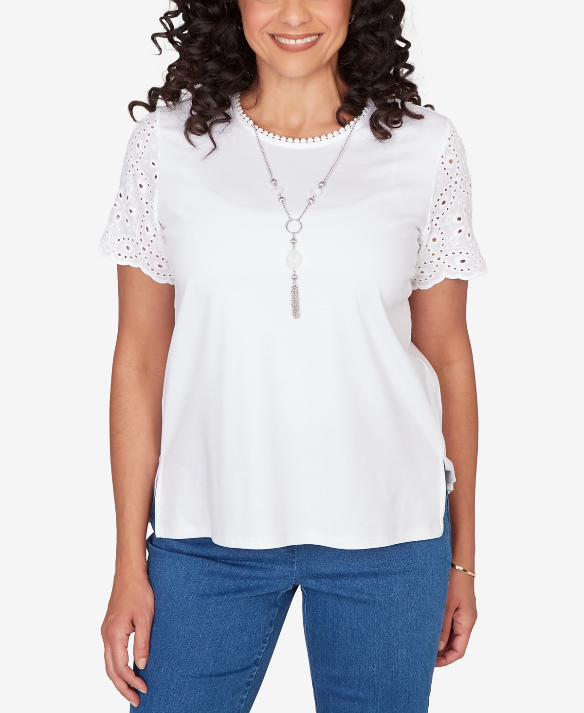 Click here for Alfred Dunner Petite Classic Solid Eyelet Sleeve T... prices