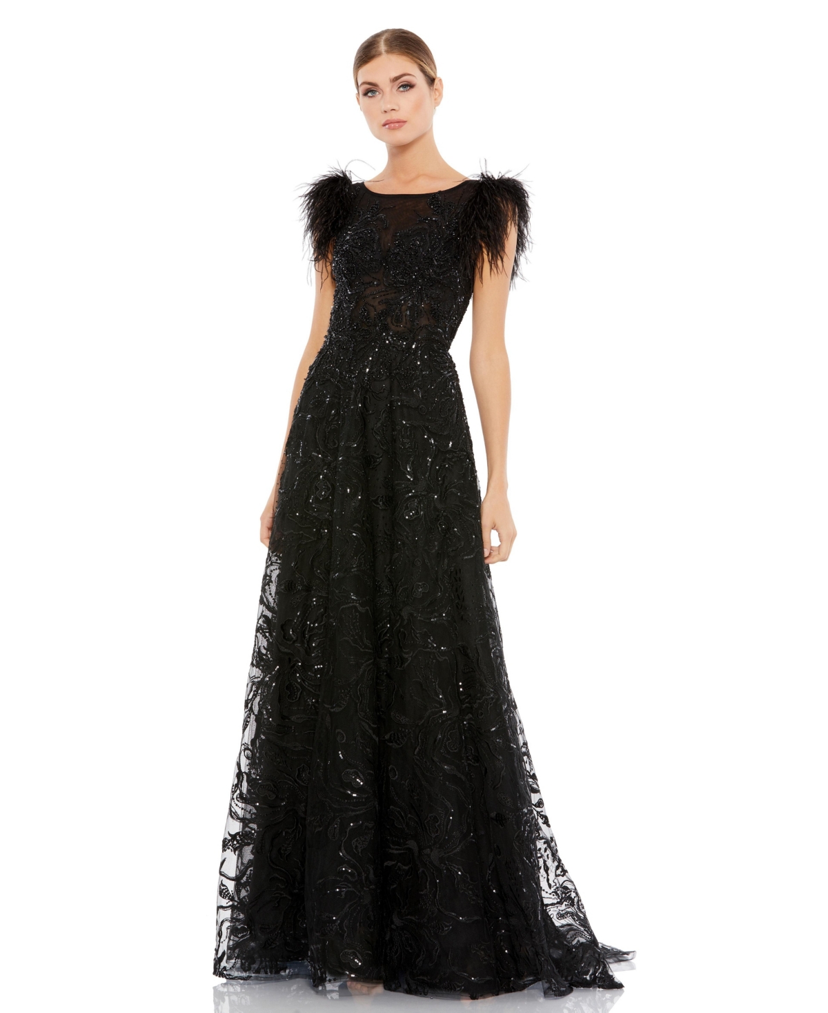 Click here for Mac Duggal Womens Embellished Feather Cap Sleeve B... prices