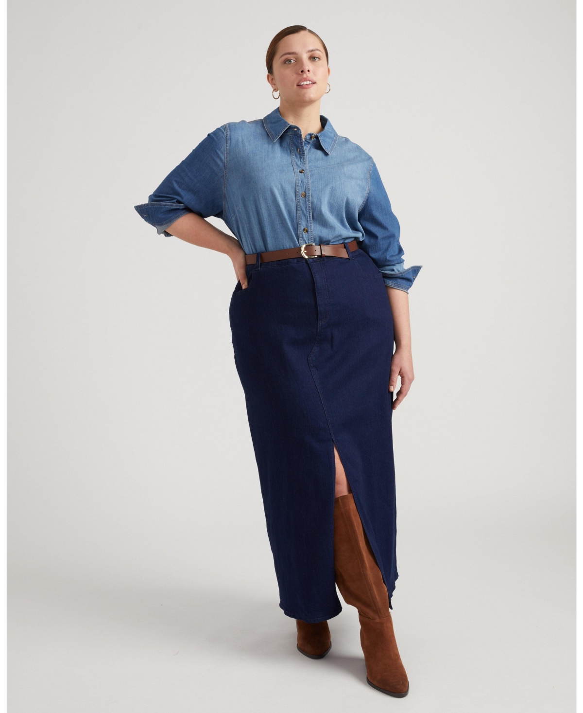 Click here for Universal Standard Plus Size ComfortDenim Maxi Ski... prices