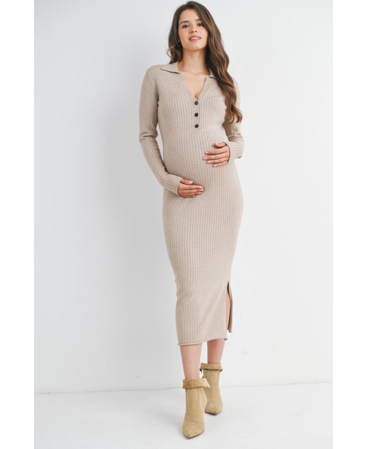 Click here for Hello Miz Maternity Long Sleeve Ribbed Collared V... prices