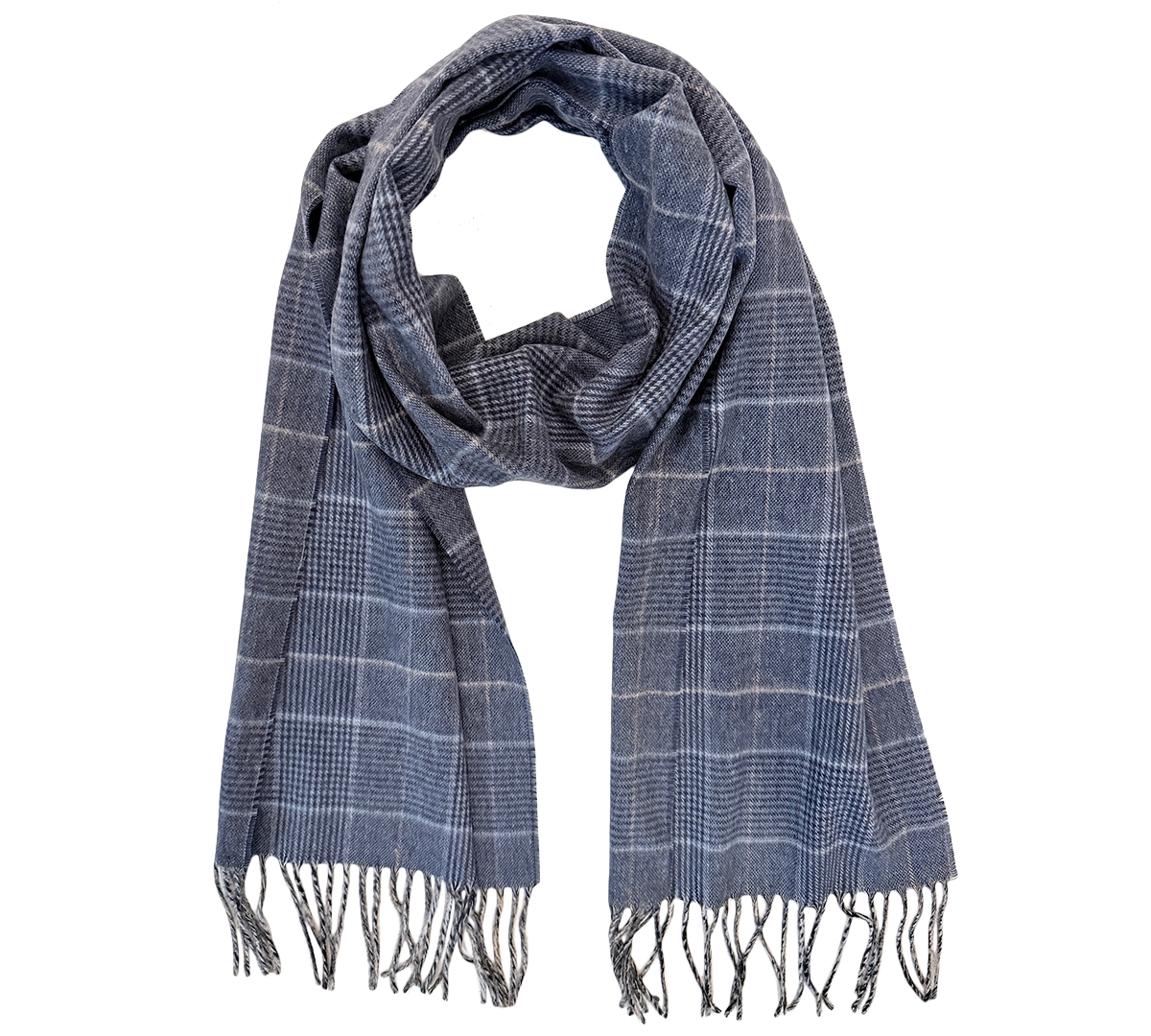 Click here for V. Fraas Mens Prince of Wales Plaid Scarf - Denim prices
