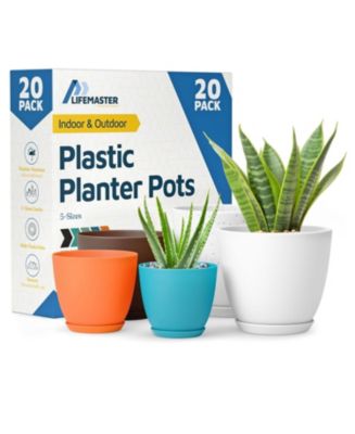 Lifemaster Multicolor Plant Pots 20 Pack with Drainage Holes & Saucers ...