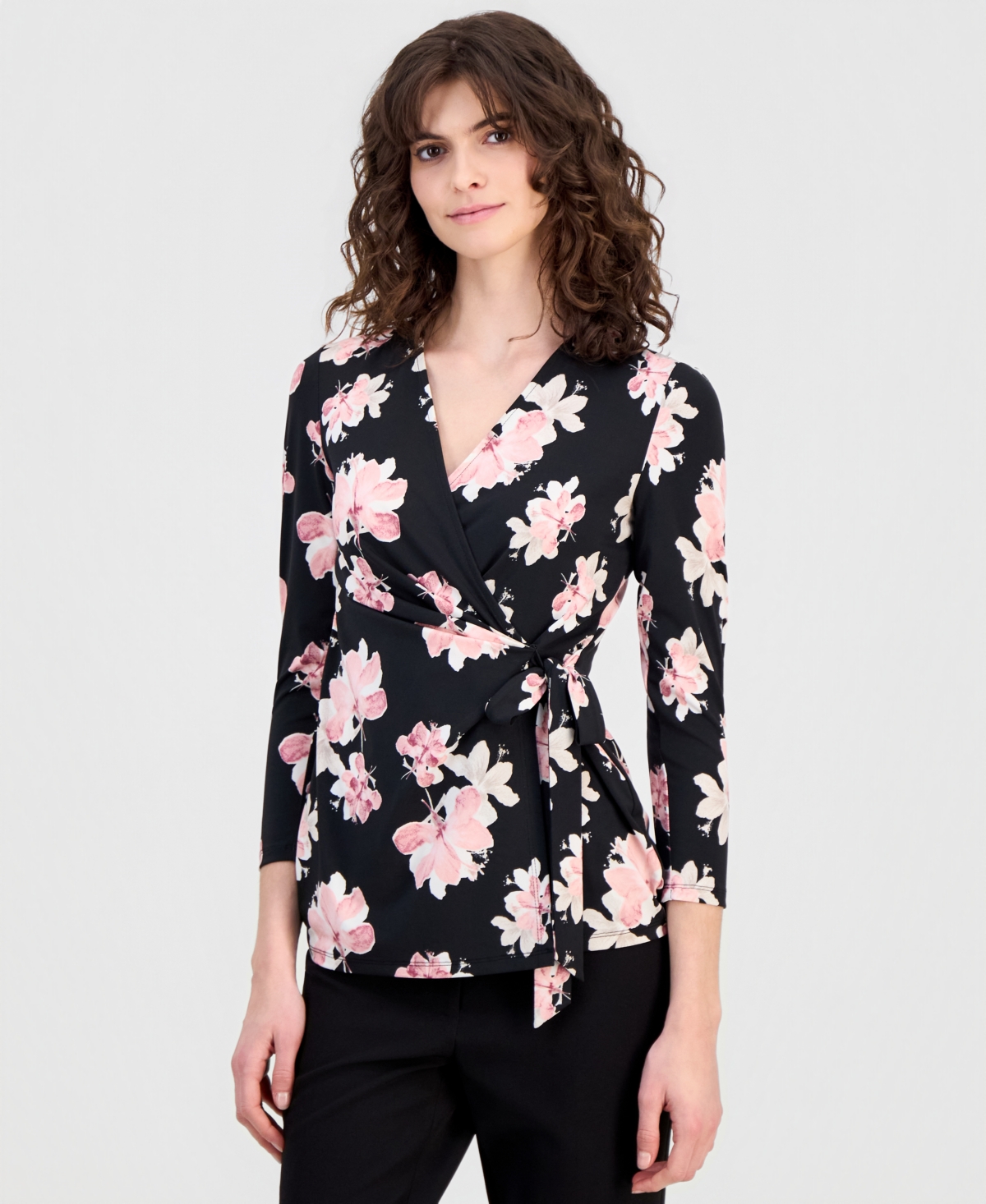 Click here for Anne Klein Womens 3/4-Sleeve Wrap Top - Anne Black... prices