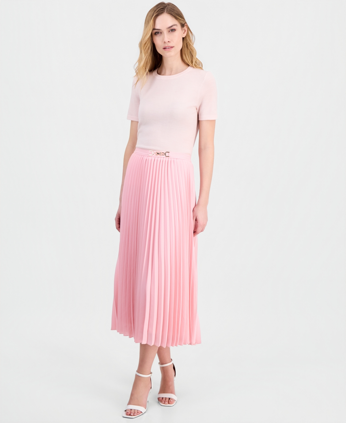 Click here for Anne Klein Womens Pleated Pull-On Belted Midi Skir... prices