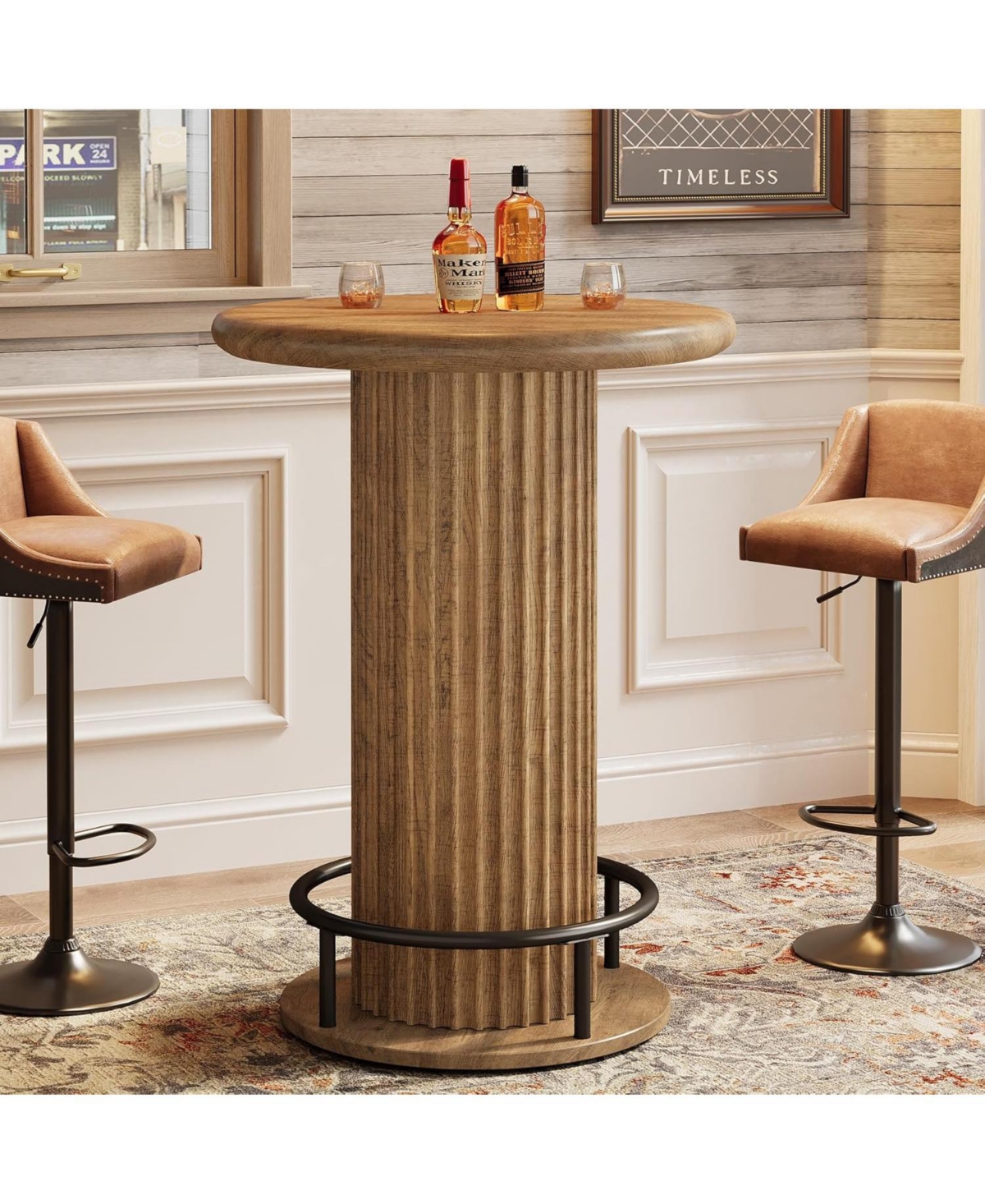Click here for Tribesigns Round Bar Table  Fluted Wooden Bistro C... prices