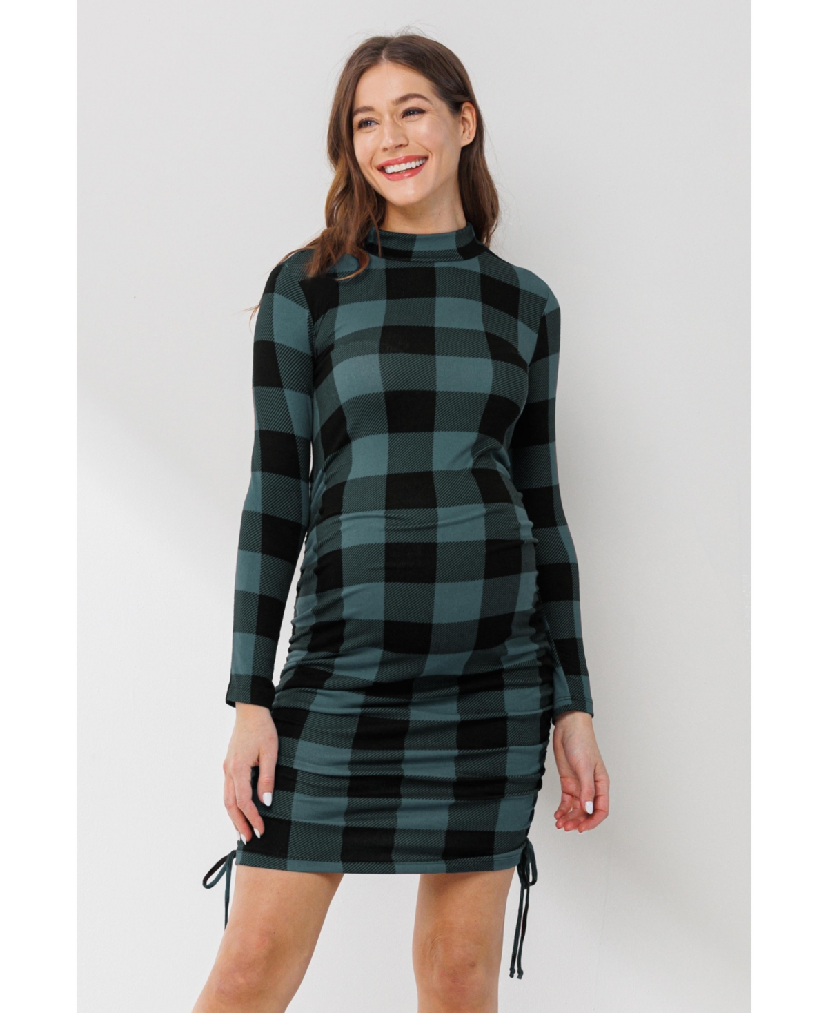 Click here for Hello Miz Maternity Bodycon Plaid Side Ruched Long... prices